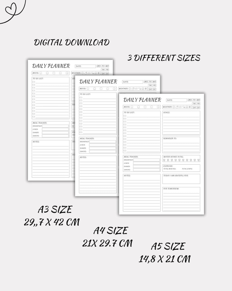 Digital Daily Planner - Printable A3/A4/A5 - Meal & Exercise Tracker ...