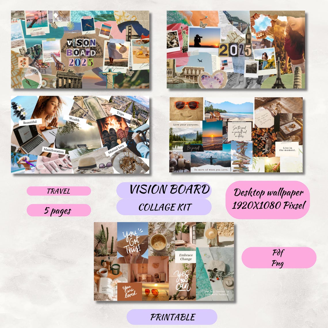 Vision Board Set, Happiness for Women, Inspirational Quotes, Travel ...