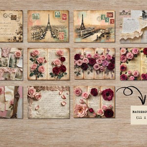 French Postcard Junk Journal Backgrounds, 70 Vintage Parisian Romance ...