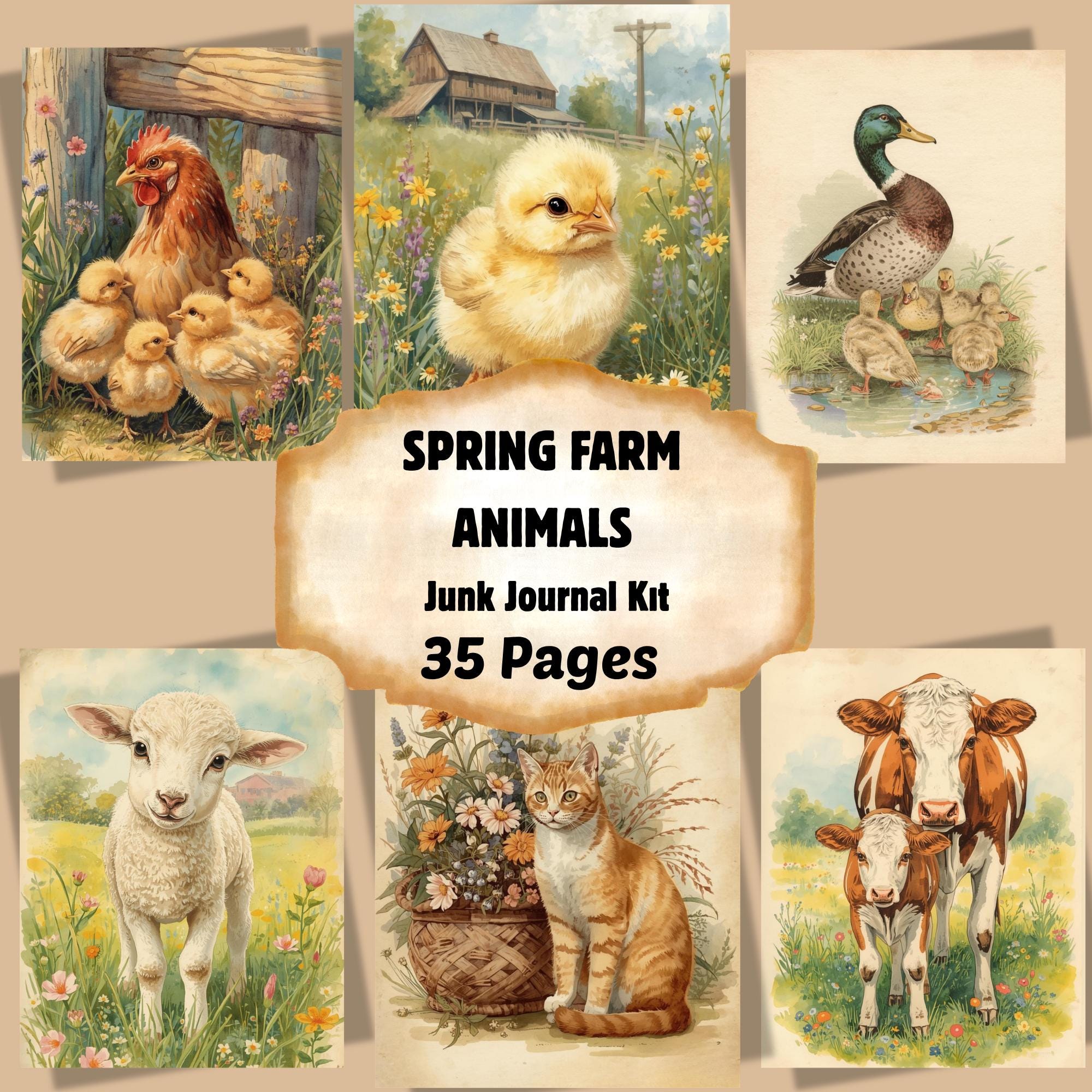 Vintage Spring Farm Animals Junk Journal Pages (digital Download) - Etsy
