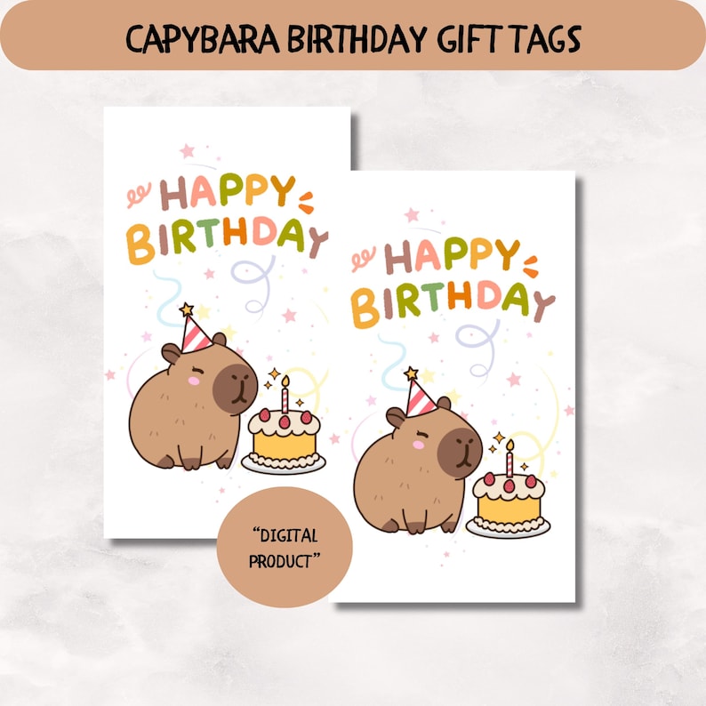 Capybara Birthday Gift Tags, Printable Tags With “happy Birthday” Text ...
