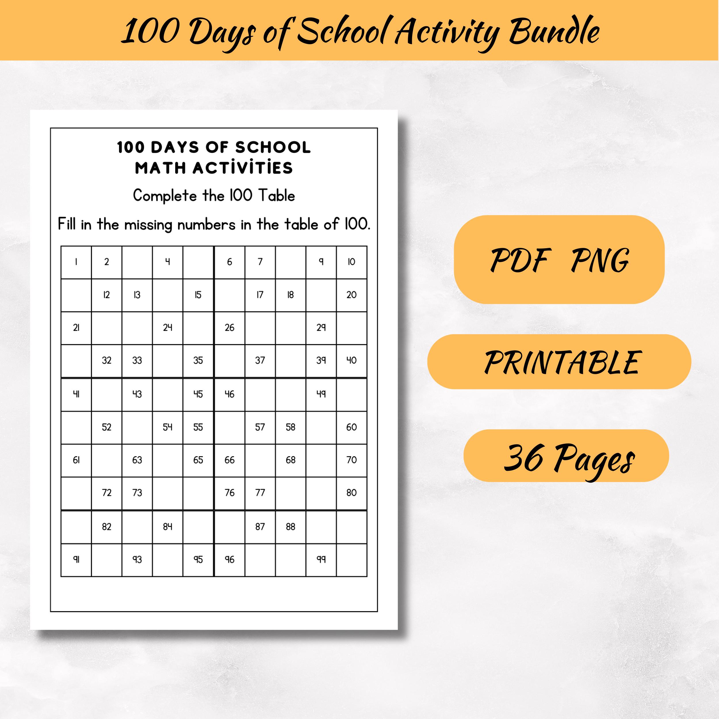 100 Days of School Activity Pack, Fun and Educational Worksheets, Math ...