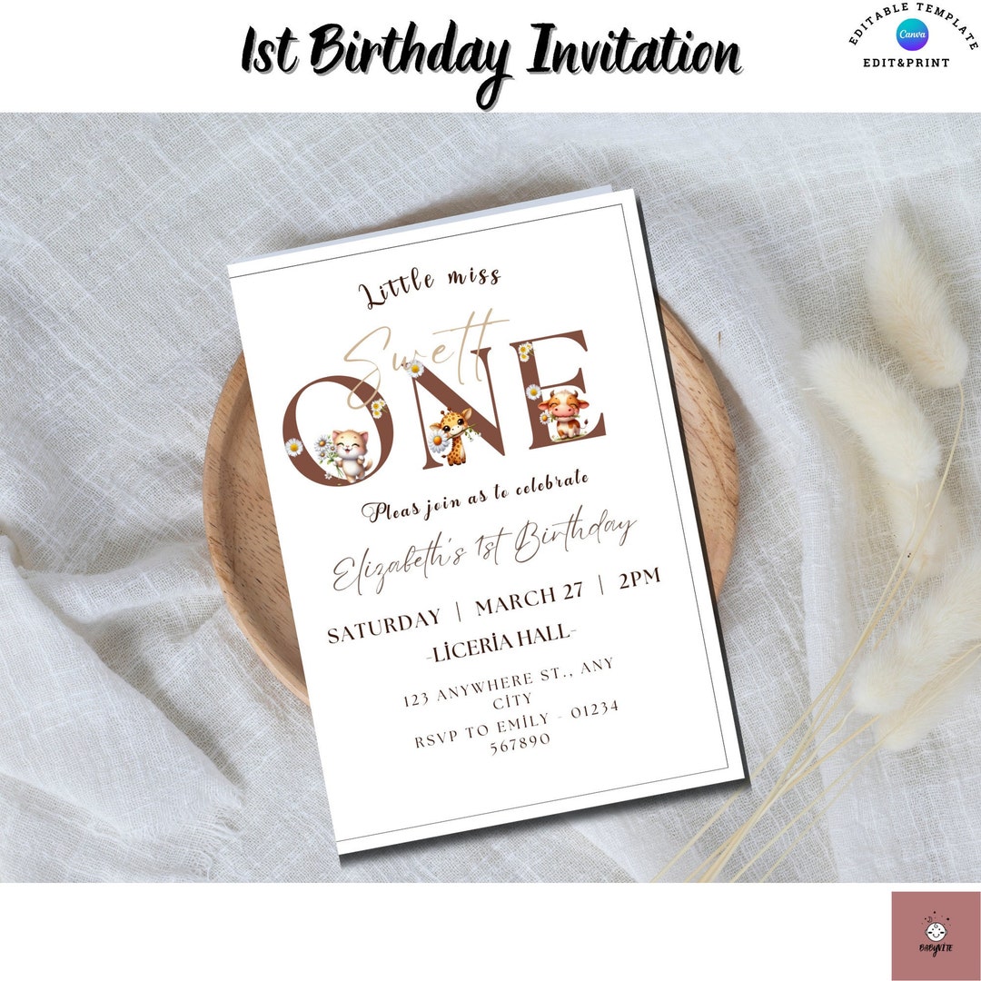 Daisy One Year Birthday Invitation, Baby Girl One Year Birthday Party ...