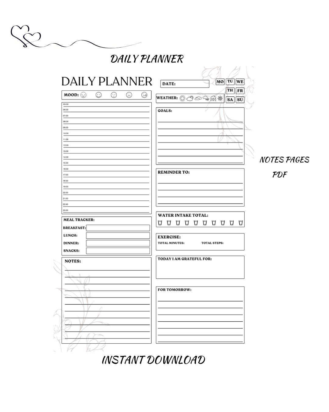 Digital Daily Planner - Leaf Pattern, Printable A3/A4/A5 - Food ...