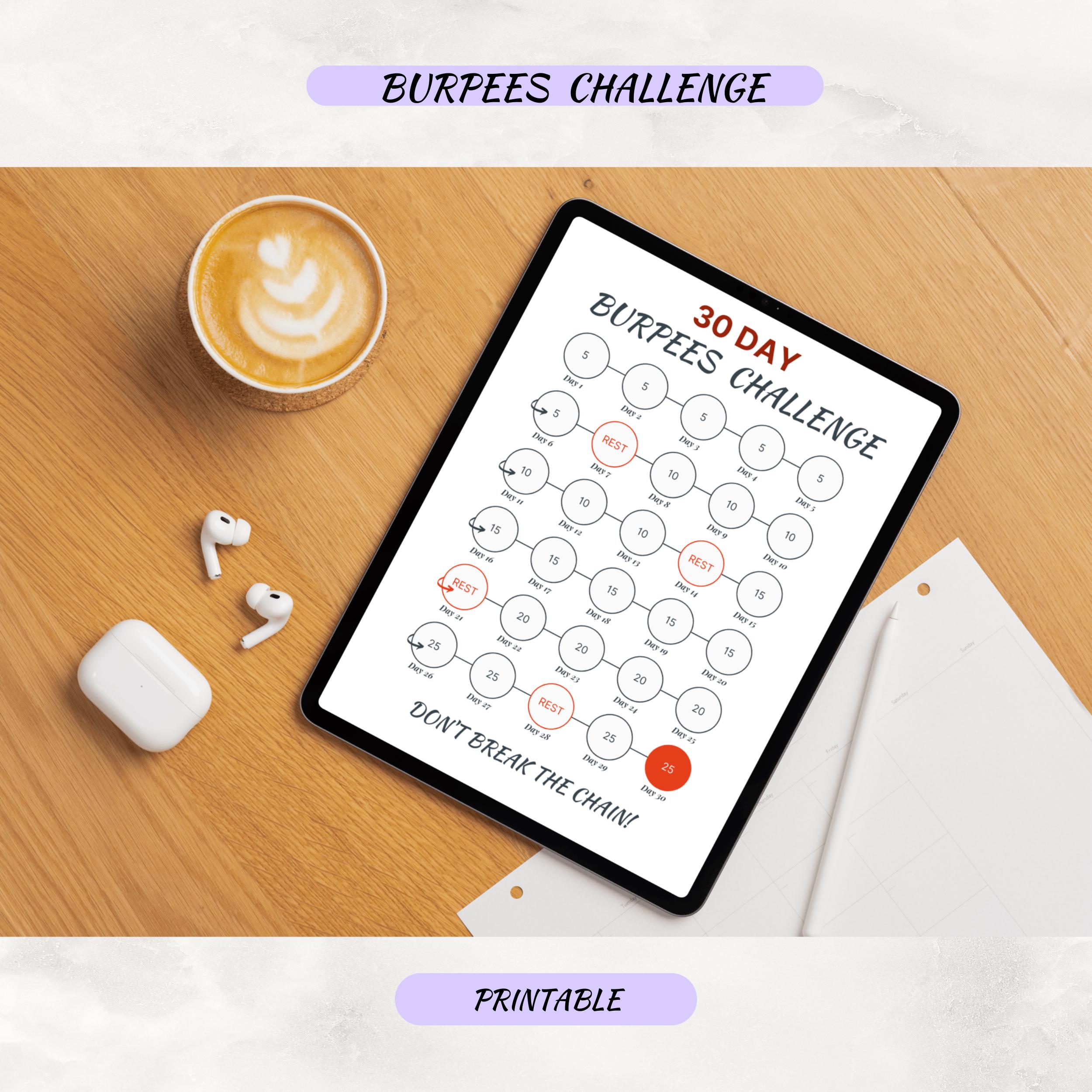 Burpees Challenge, 30-day Full-body Workout Plan, Printable Fitness ...