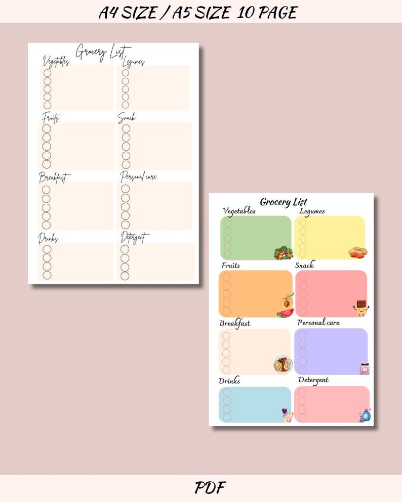 Minimalist Grocery List Bundle, 10 Printable Templates for Organized ...
