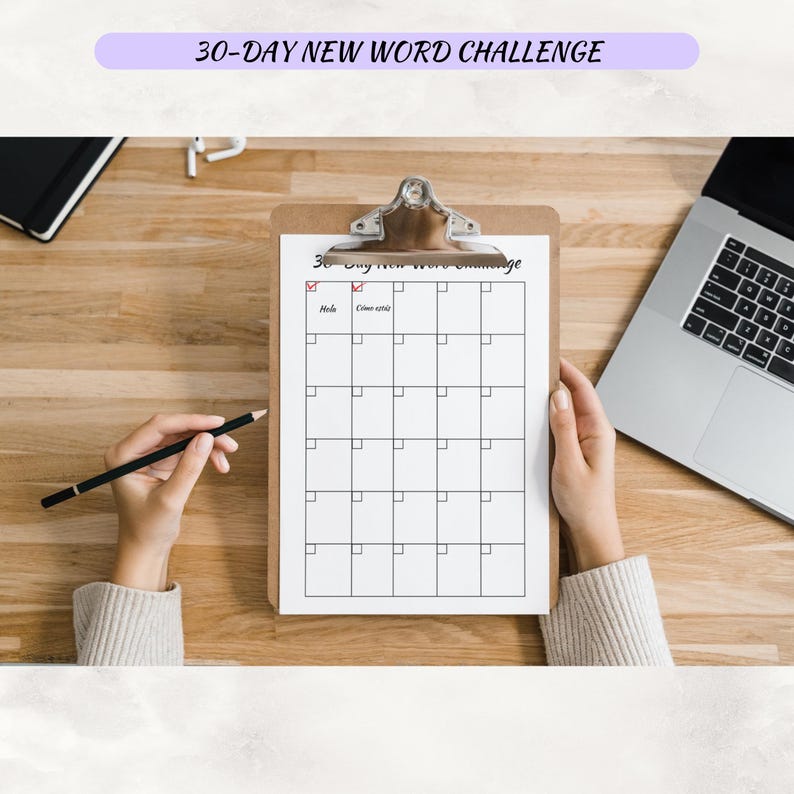 30-day New Word Challenge, Printable Language Learning Tracker ...