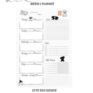 Cute Dog Themed Weekly, Monthly and Daily Planner, Printable PDF in A4 ...