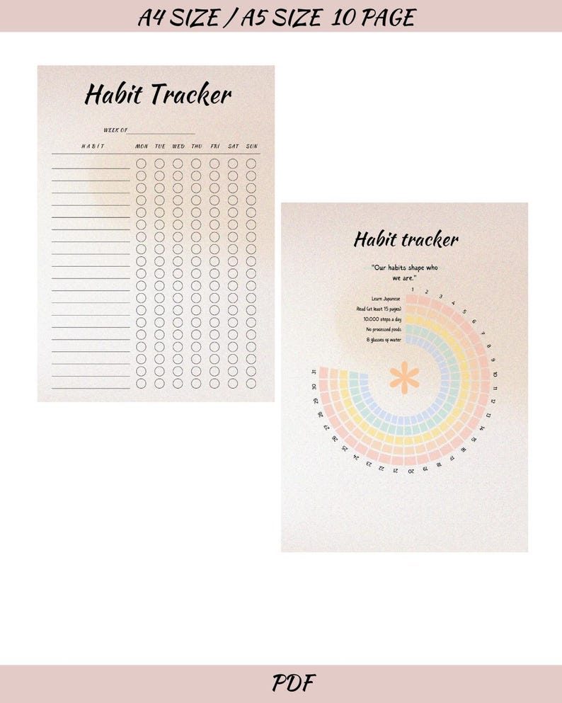Pastel Tones Habit Tracker Set, Goal and Routine Planners, A4 and A5 ...