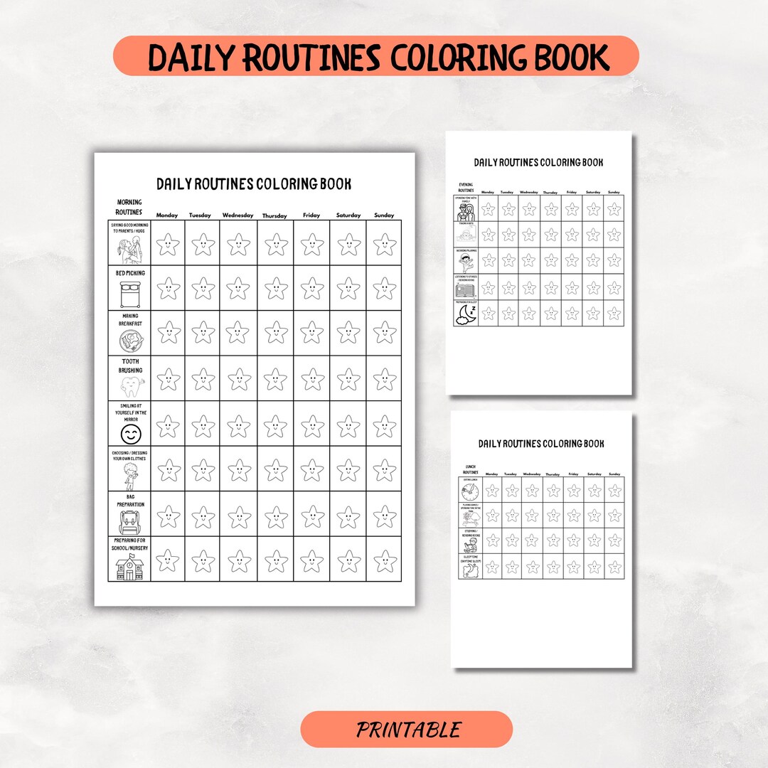 Daily Routine Coloring Pages for Kids, Morning, Afternoon and Evening ...