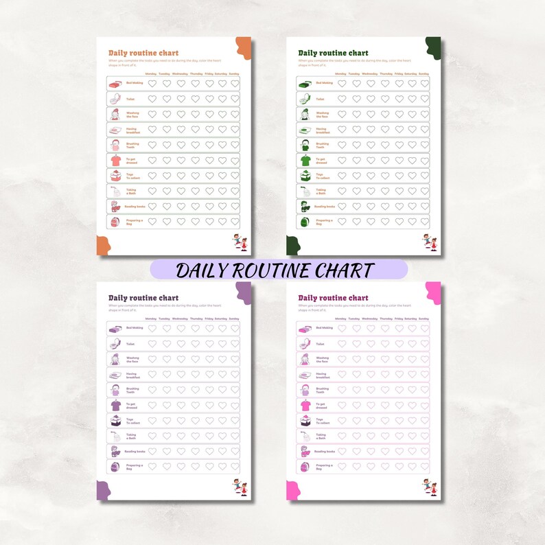 Daily Routine Chart for Kids, Printable Fun Habit Tracker in 4 Colors ...