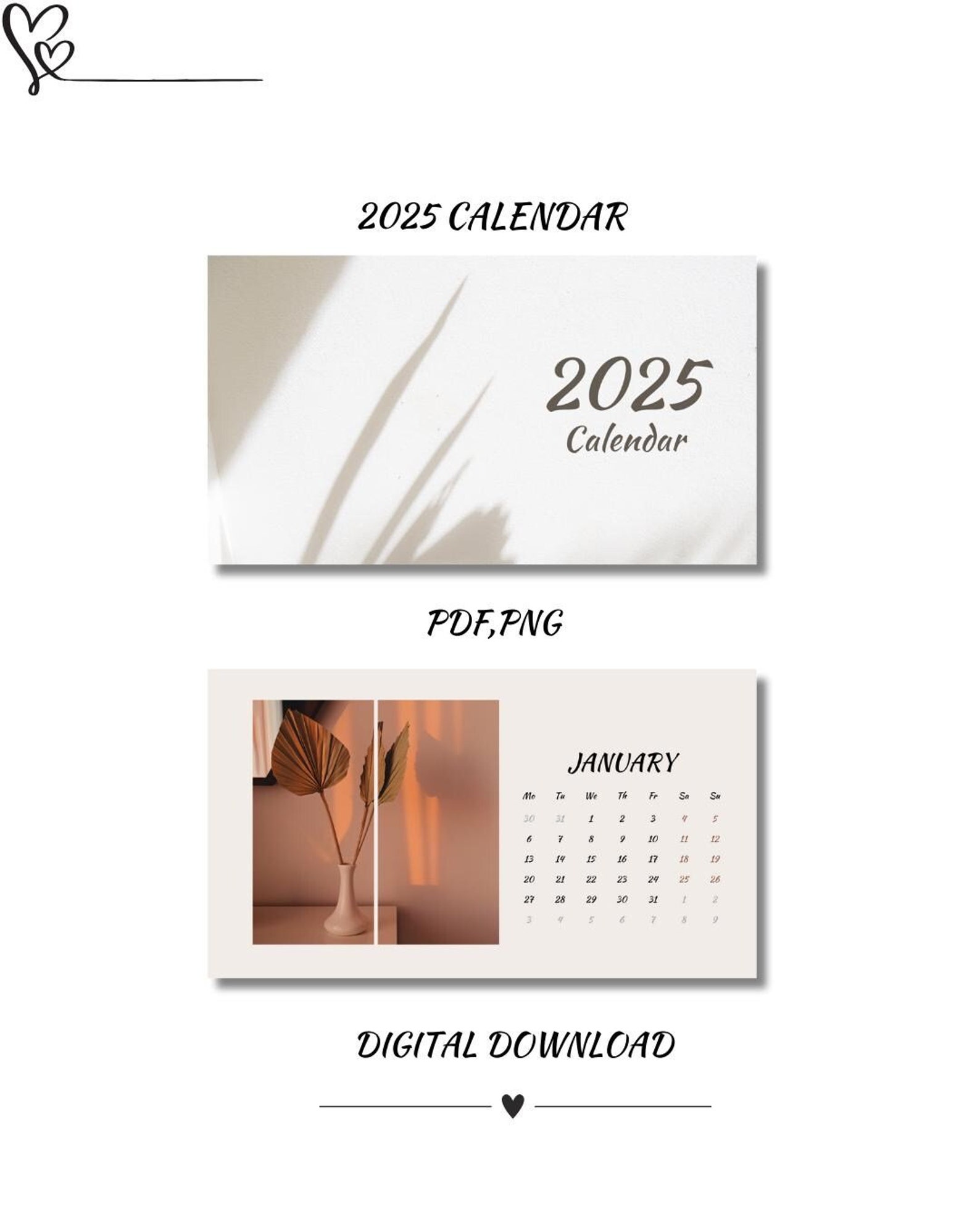 Minimalist 2025 Calendar, Printable Digital Desktop Design, Exclusive ...
