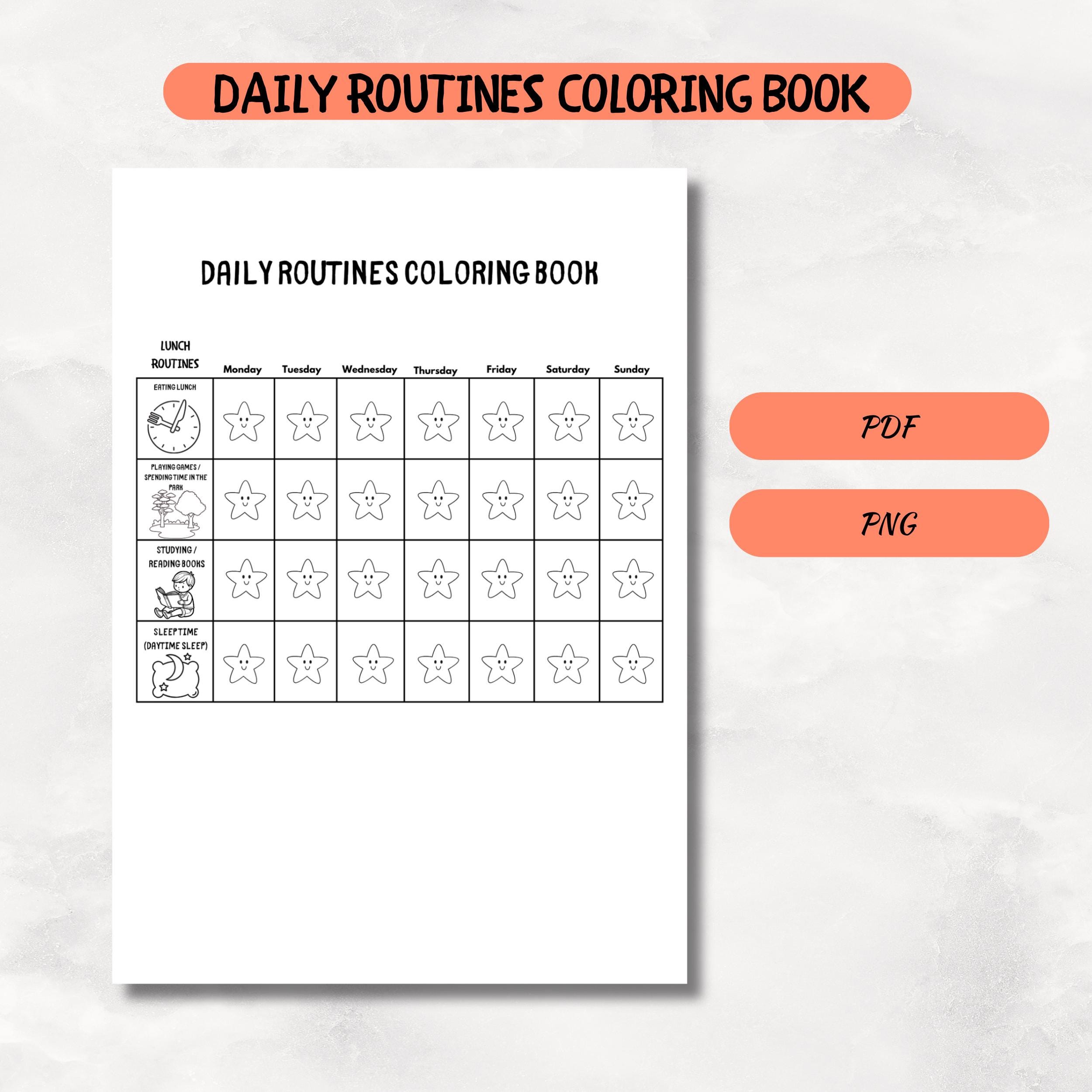 Daily Routine Coloring Pages for Kids, Morning, Afternoon and Evening ...