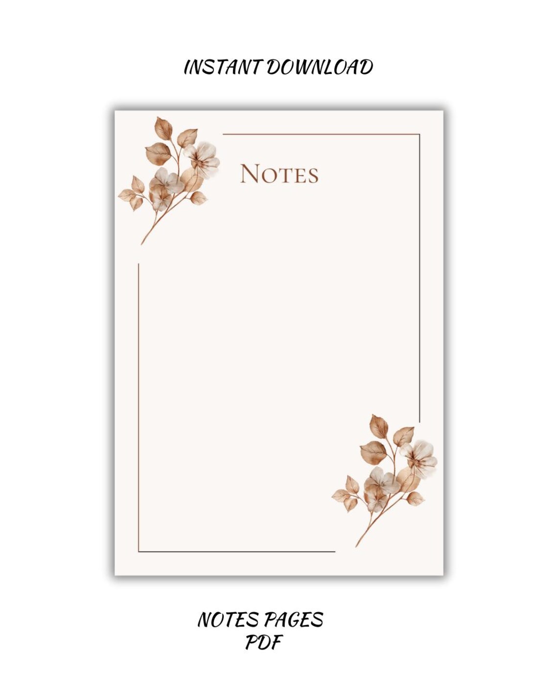 Elegant Floral Printable Note Papers, Printable Digital Notepaper ...