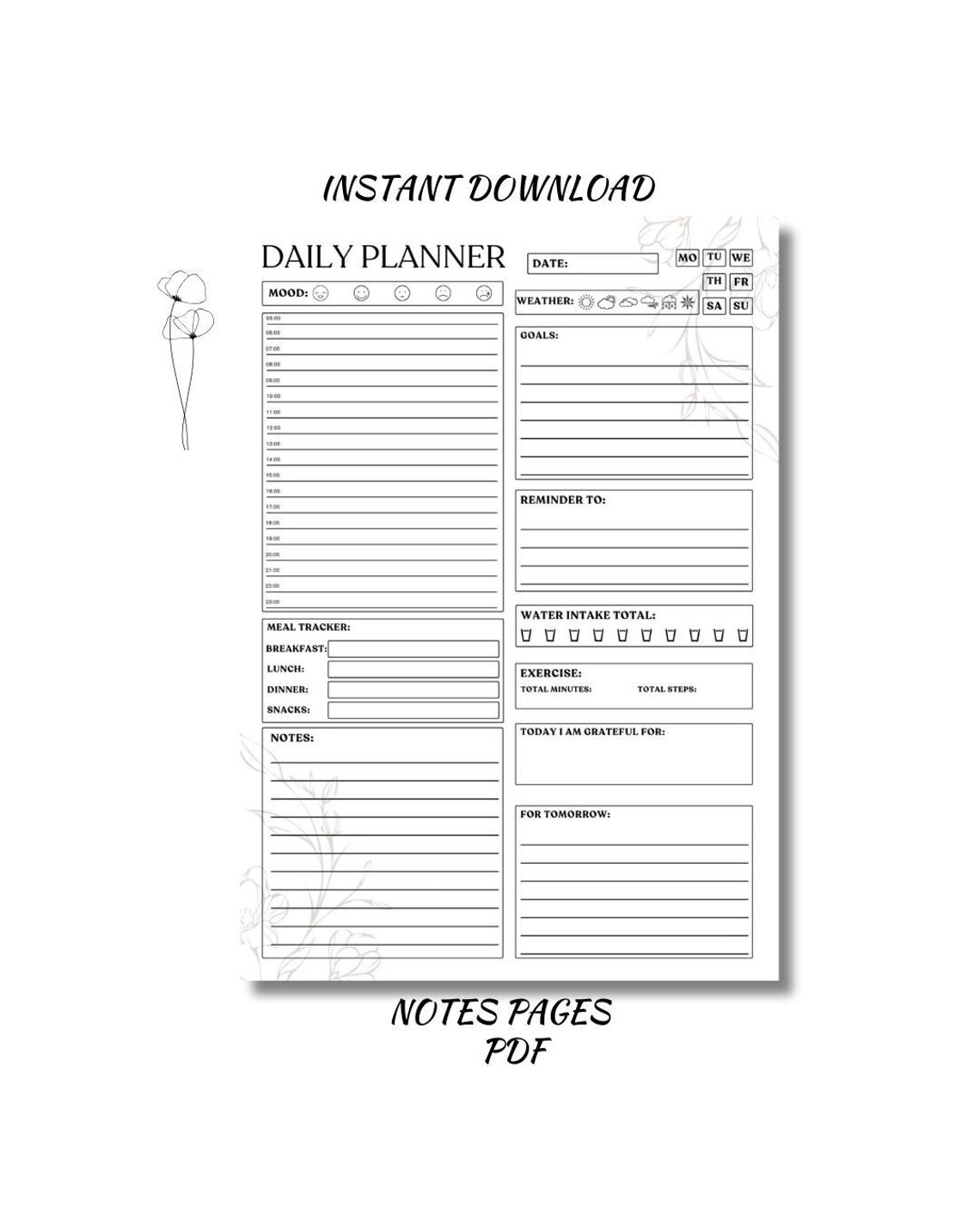 Digital Daily Planner - Leaf Pattern, Printable A3/A4/A5 - Food ...