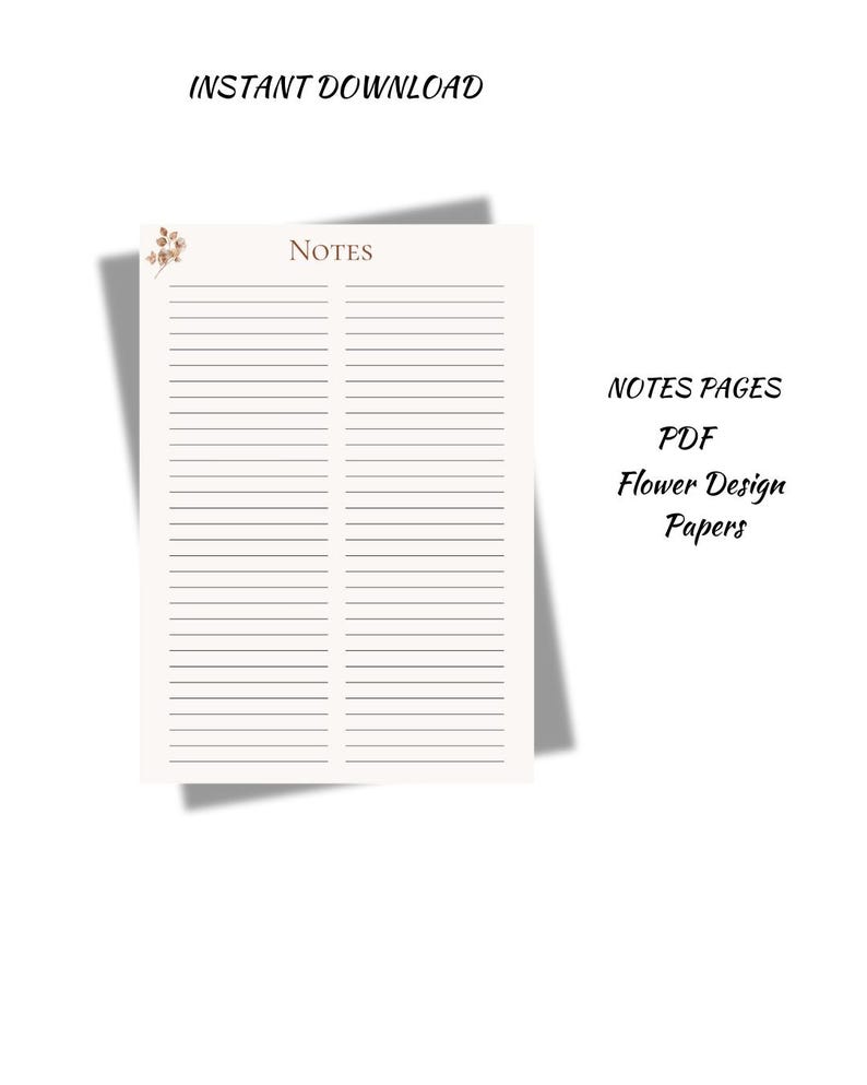Elegant Floral Printable Note Papers, Printable Digital Notepaper ...