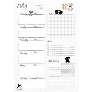 Cute Dog Themed Weekly, Monthly and Daily Planner, Printable PDF in A4 ...