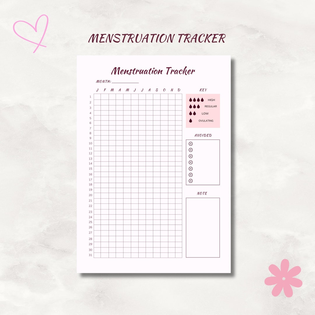 Printable Period Cycle Tracker, Monthly Period Tracker, A4, A5, Letter ...