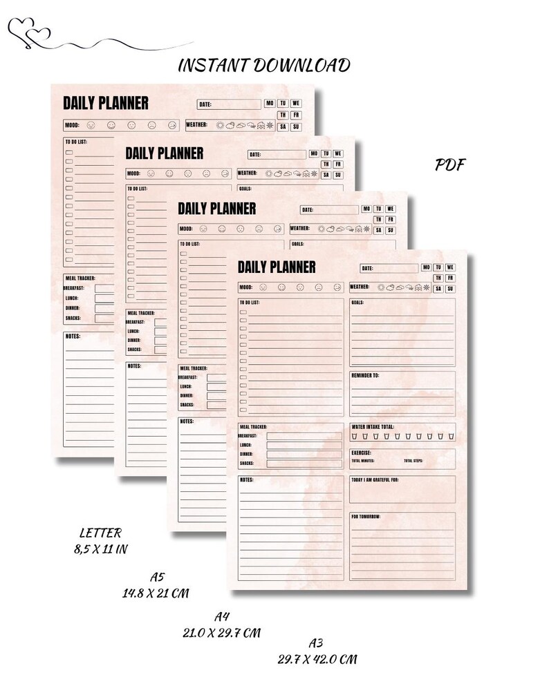 Coral Color Daily Planner, Printable A4, A5, A3 Letter Sizes, Organize ...