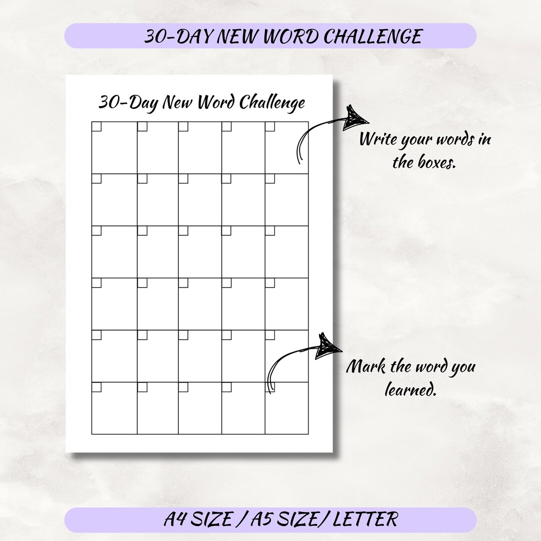 30-day New Word Challenge, Printable Language Learning Tracker ...