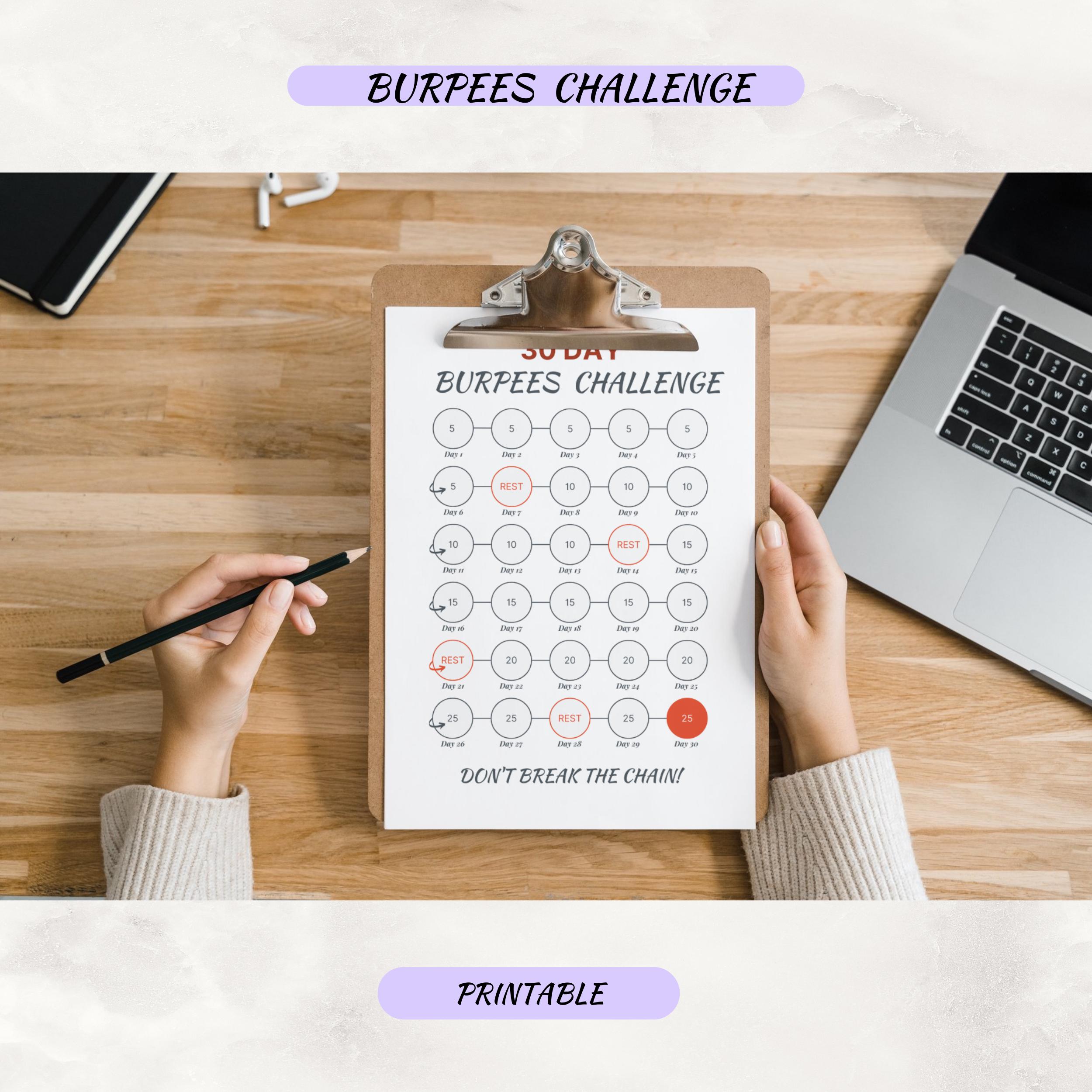 Burpees Challenge, 30-day Full-body Workout Plan, Printable Fitness ...