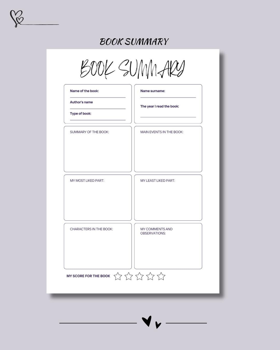 Minimalist Book Summary Template, A4 Pdf Printable, Digital Book Review ...