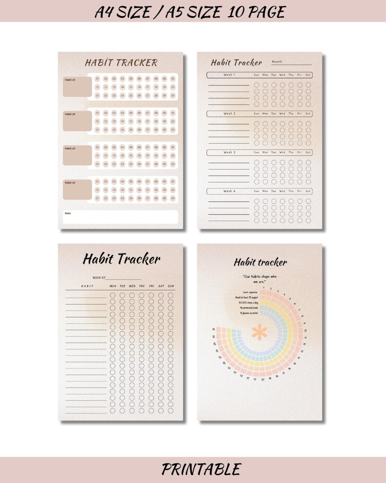 Pastel Tones Habit Tracker Set, Goal and Routine Planners, A4 and A5 ...