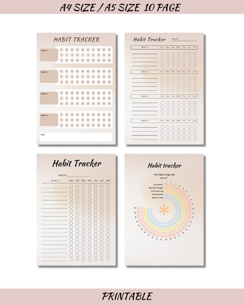 Pastel Tones Habit Tracker Set, Goal and Routine Planners, A4 and A5 ...