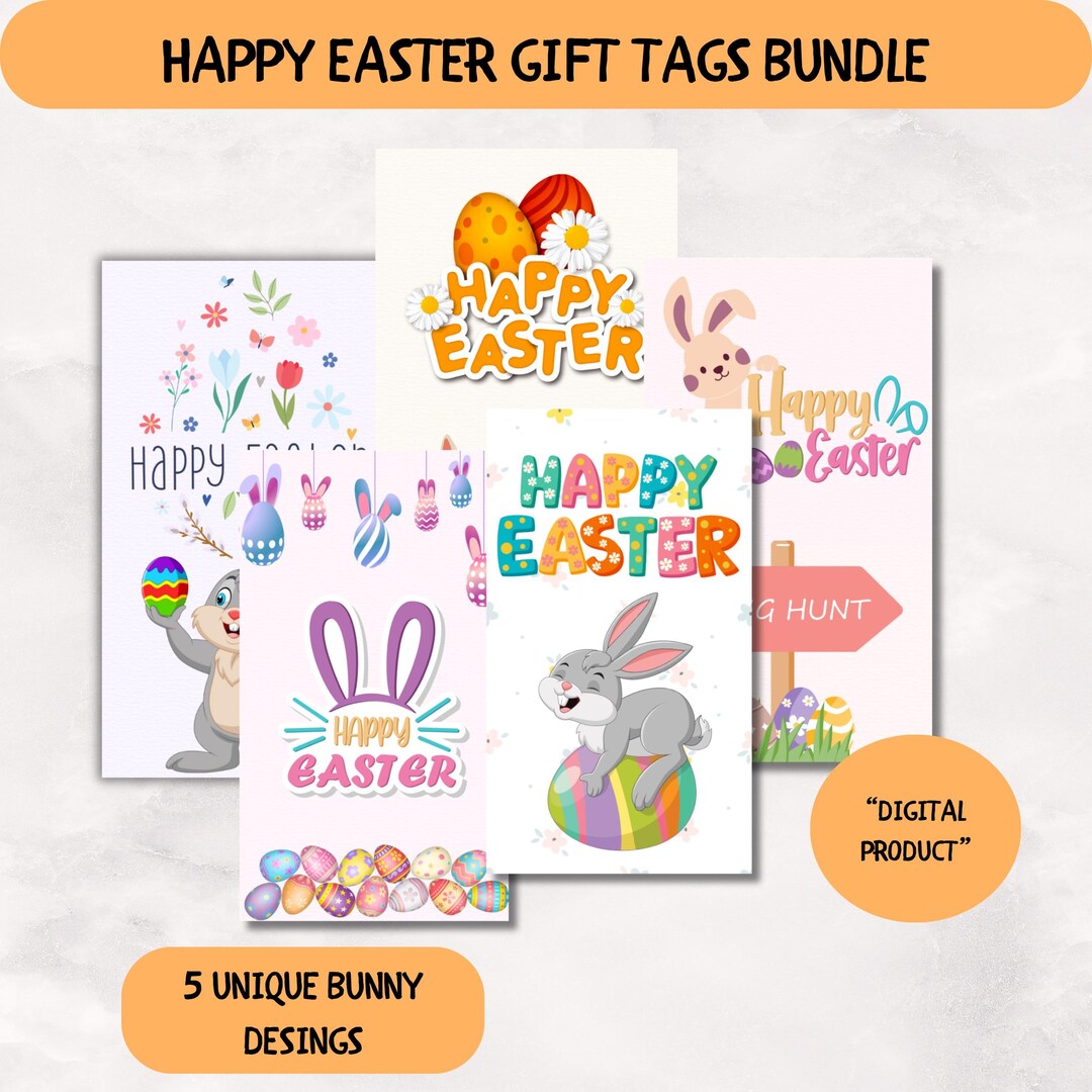 Happy Easter Gift Tags Bundle, Colorful Bunny & Egg Printable Tags ...