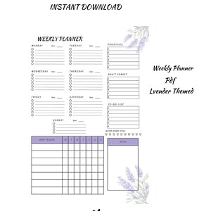 Lavender Weekly Planner, Printable & Digital Template, to Do List ...