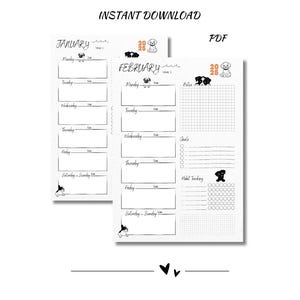 Cute Dog Themed Weekly, Monthly and Daily Planner, Printable PDF in A4 ...