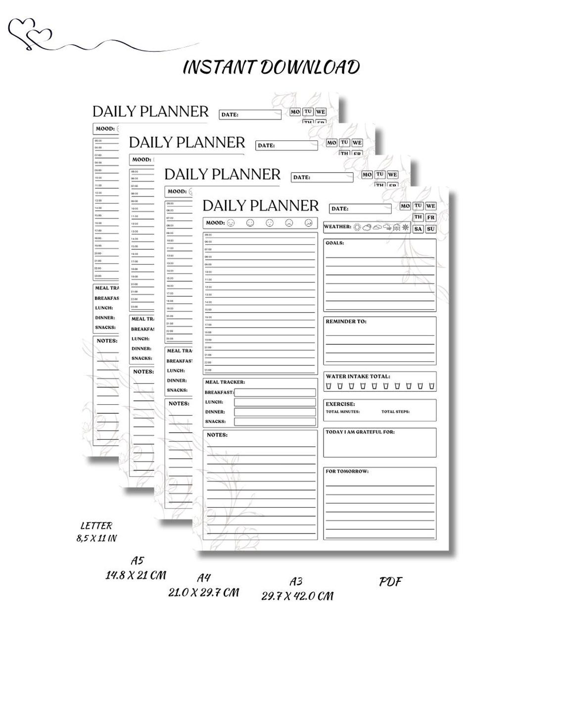 Digital Daily Planner - Leaf Pattern, Printable A3/A4/A5 - Food ...
