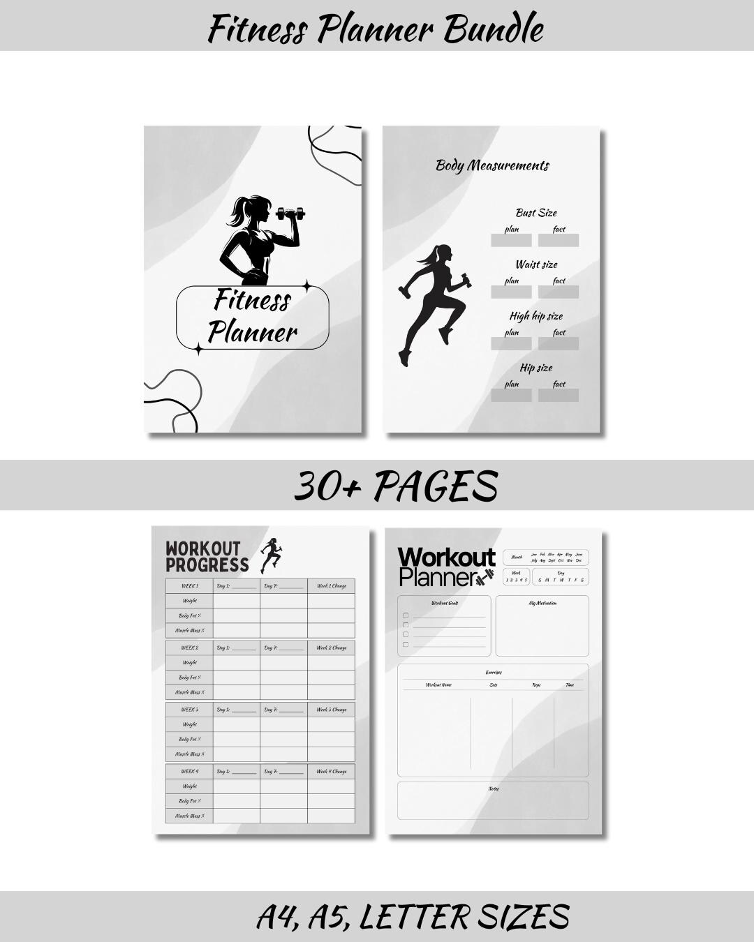 Fitness Planner Bundle, 30+ Page Workout & Health Printables, 12-week ...