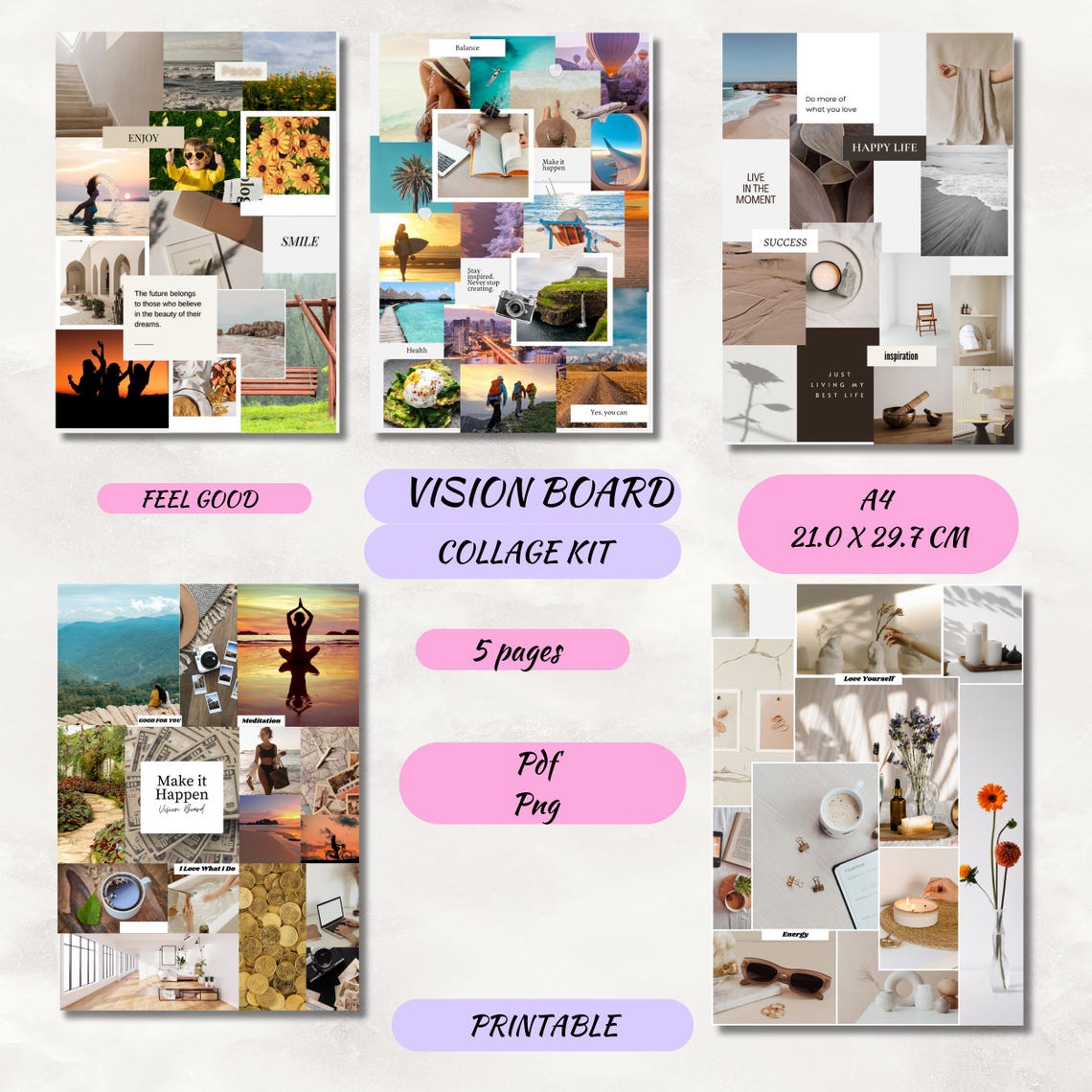 Vision Board Set, Happiness for Women, Inspirational Quotes, Travel ...