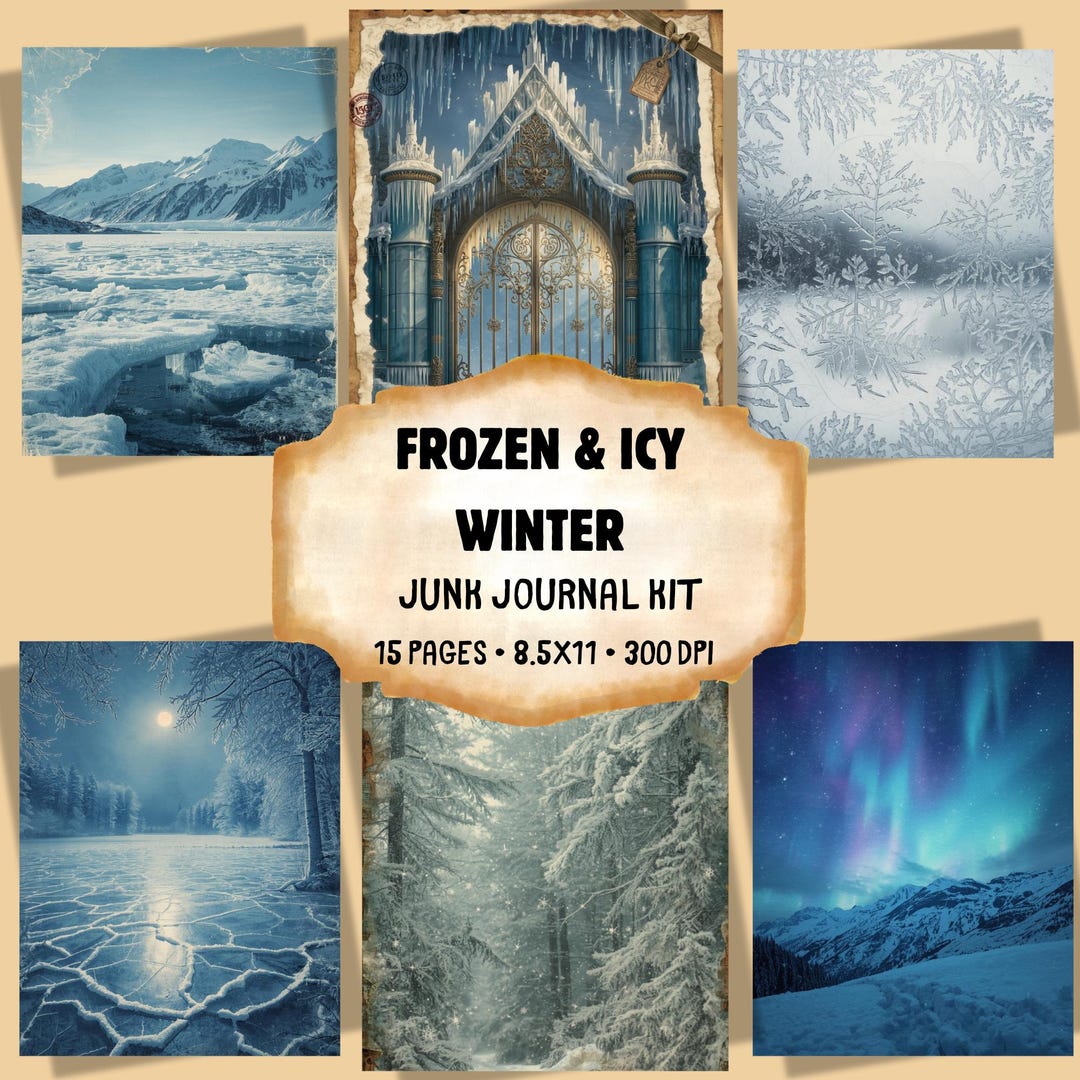 Frozen & Icy Winter Junk Journal Kit, Snowflake Ice Backgrounds ...