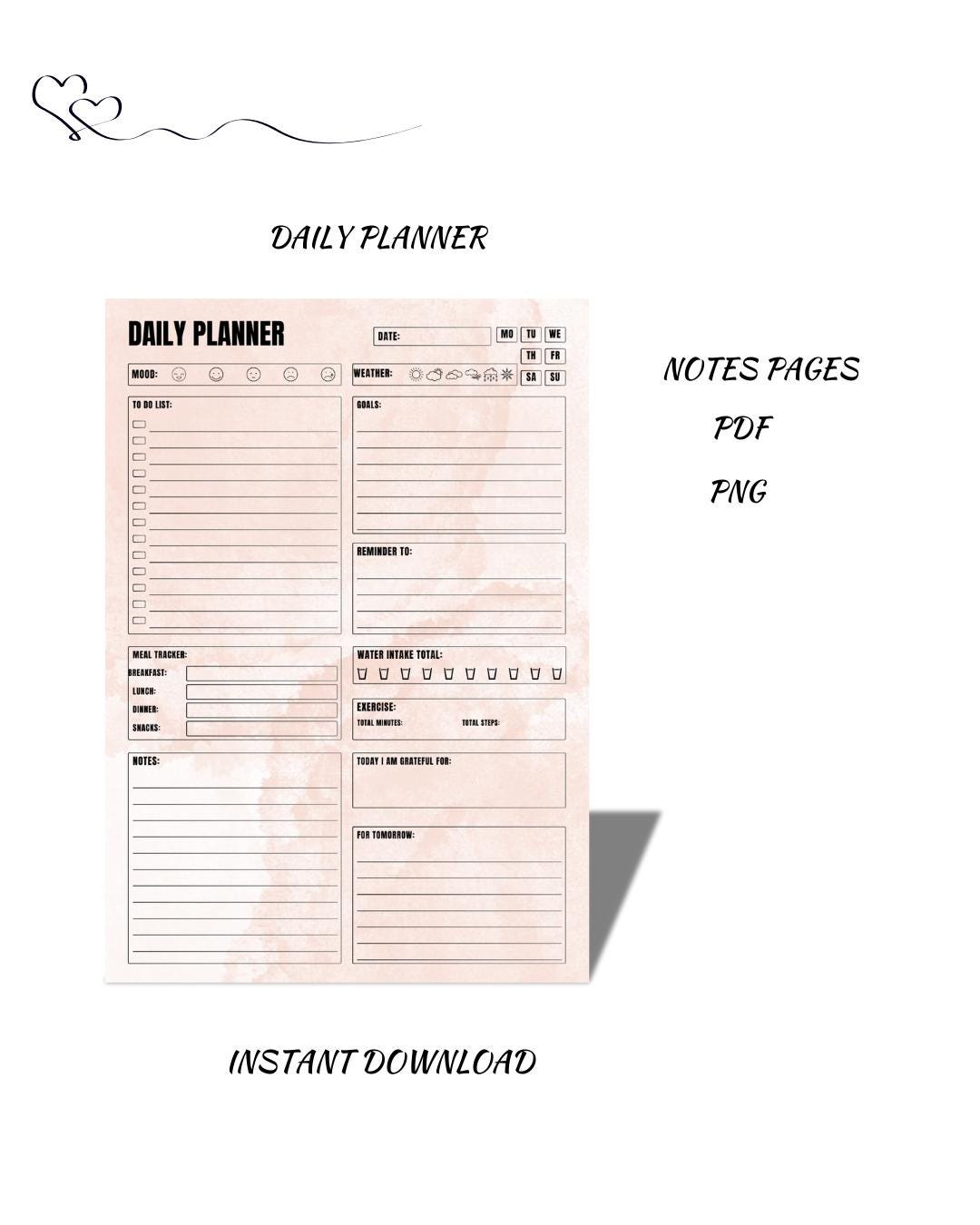 Coral Color Daily Planner, Printable A4, A5, A3 Letter Sizes, Organize ...