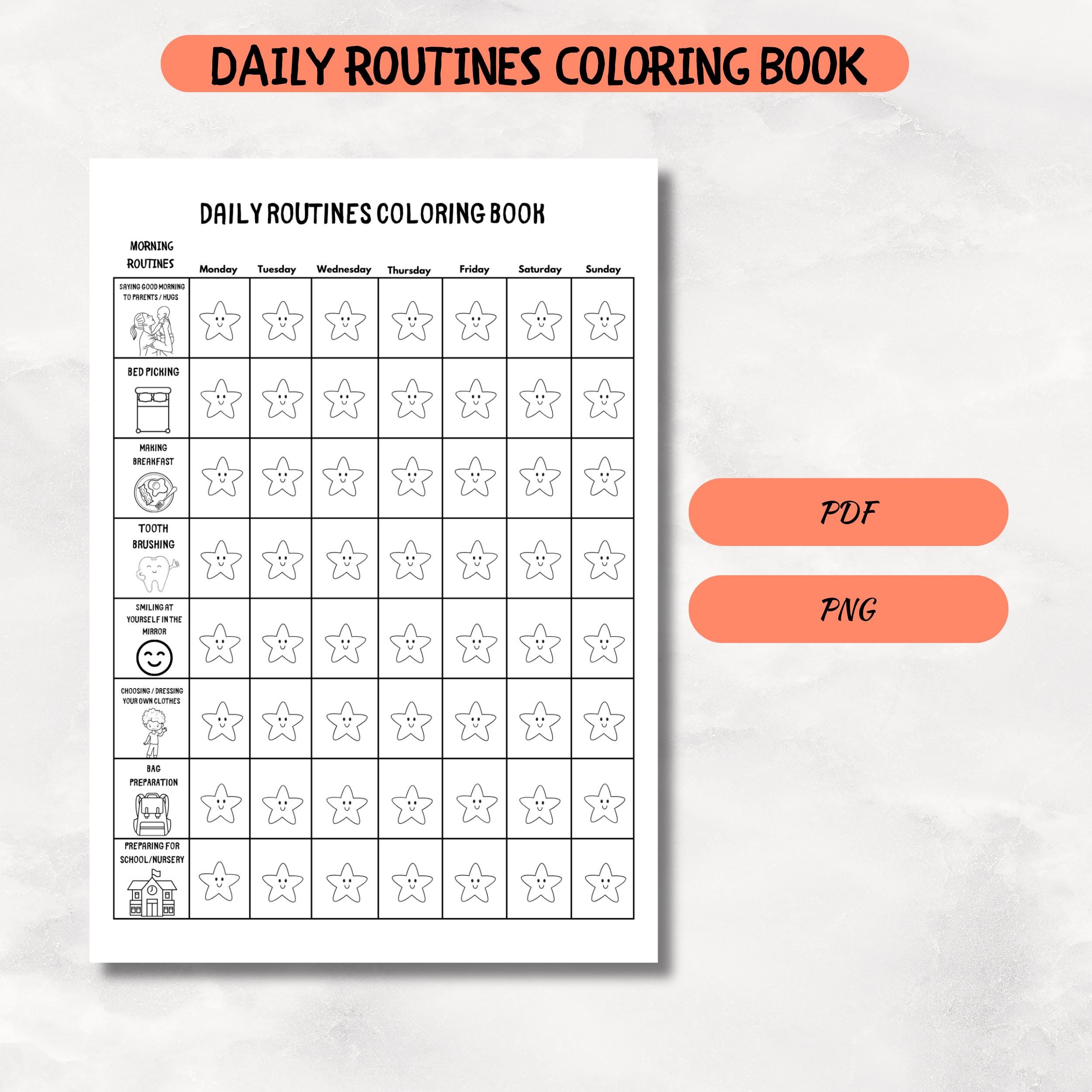 Daily Routine Coloring Pages for Kids, Morning, Afternoon and Evening ...