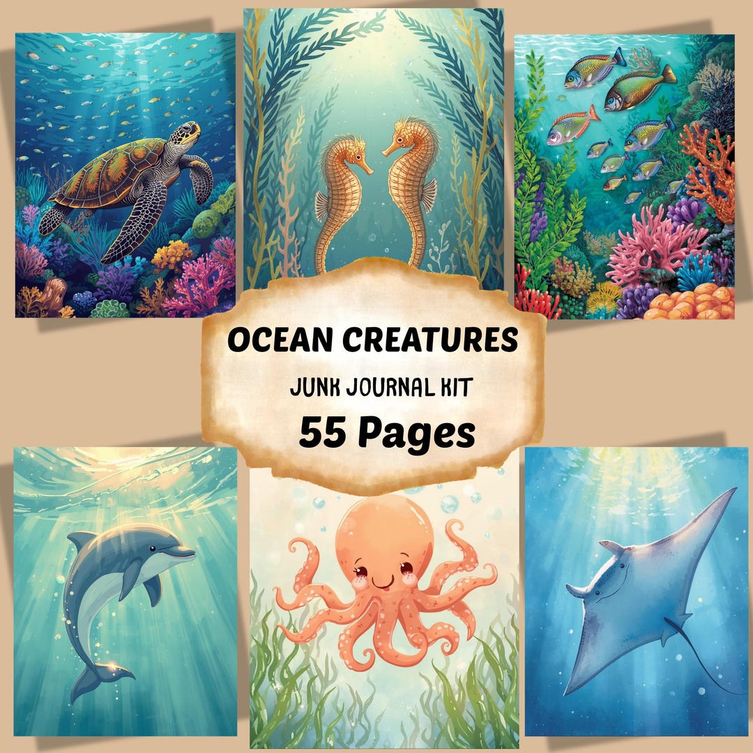 Ocean Creatures Junk Journal Kit, Sea Life Printable Pages (digital ...