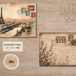 French Postcard Junk Journal Backgrounds, 70 Vintage Parisian Romance ...