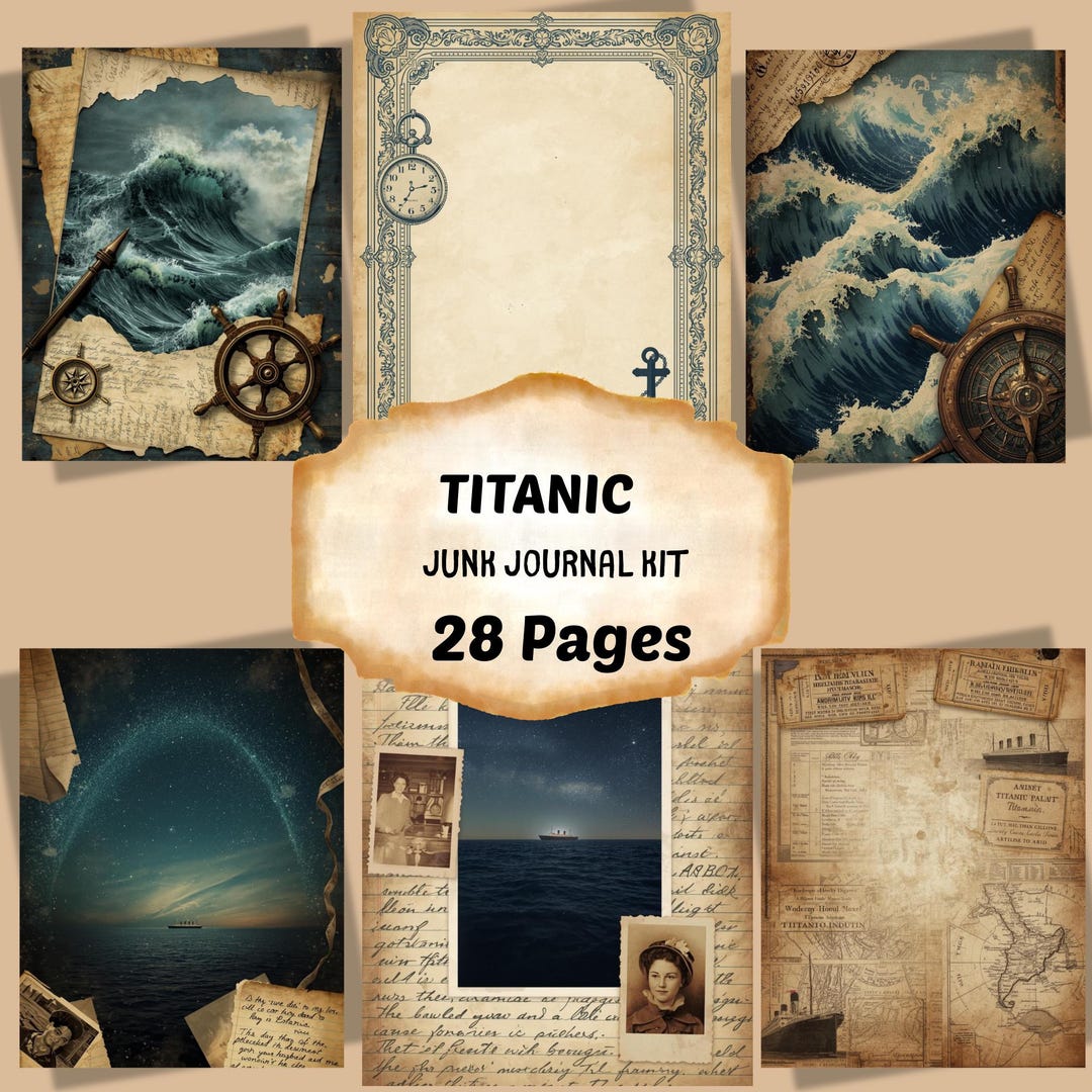 Titanic Junk Journal Pages, 28 Vintage Ephemera Backgrounds, Nautical ...