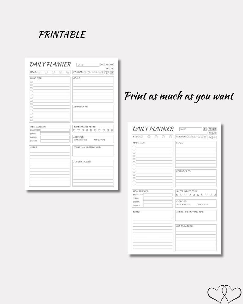 Digital Daily Planner - Printable A3/A4/A5 - Meal & Exercise Tracker ...