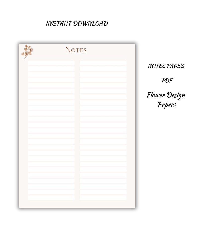 Elegant Floral Printable Note Papers, Printable Digital Notepaper ...
