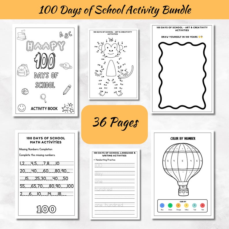 100 Days of School Activity Pack, Fun and Educational Worksheets, Math ...