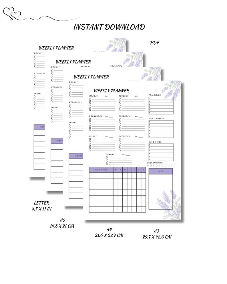 Lavender Weekly Planner, Printable & Digital Template, to Do List ...