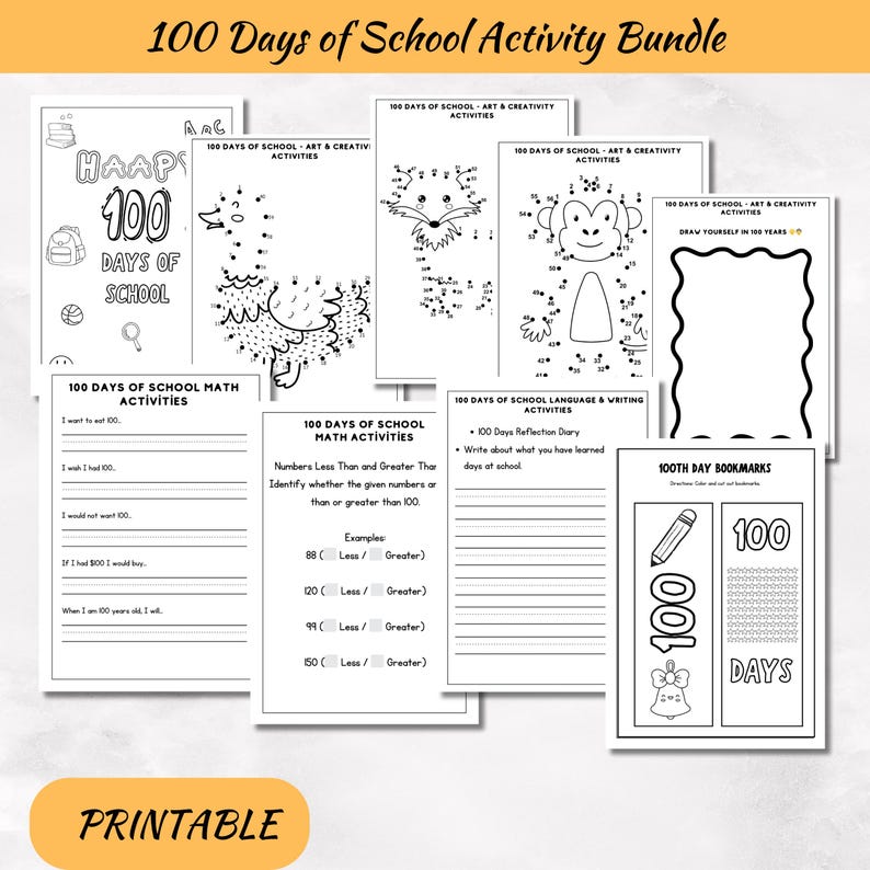 100 Days of School Activity Pack, Fun and Educational Worksheets, Math ...