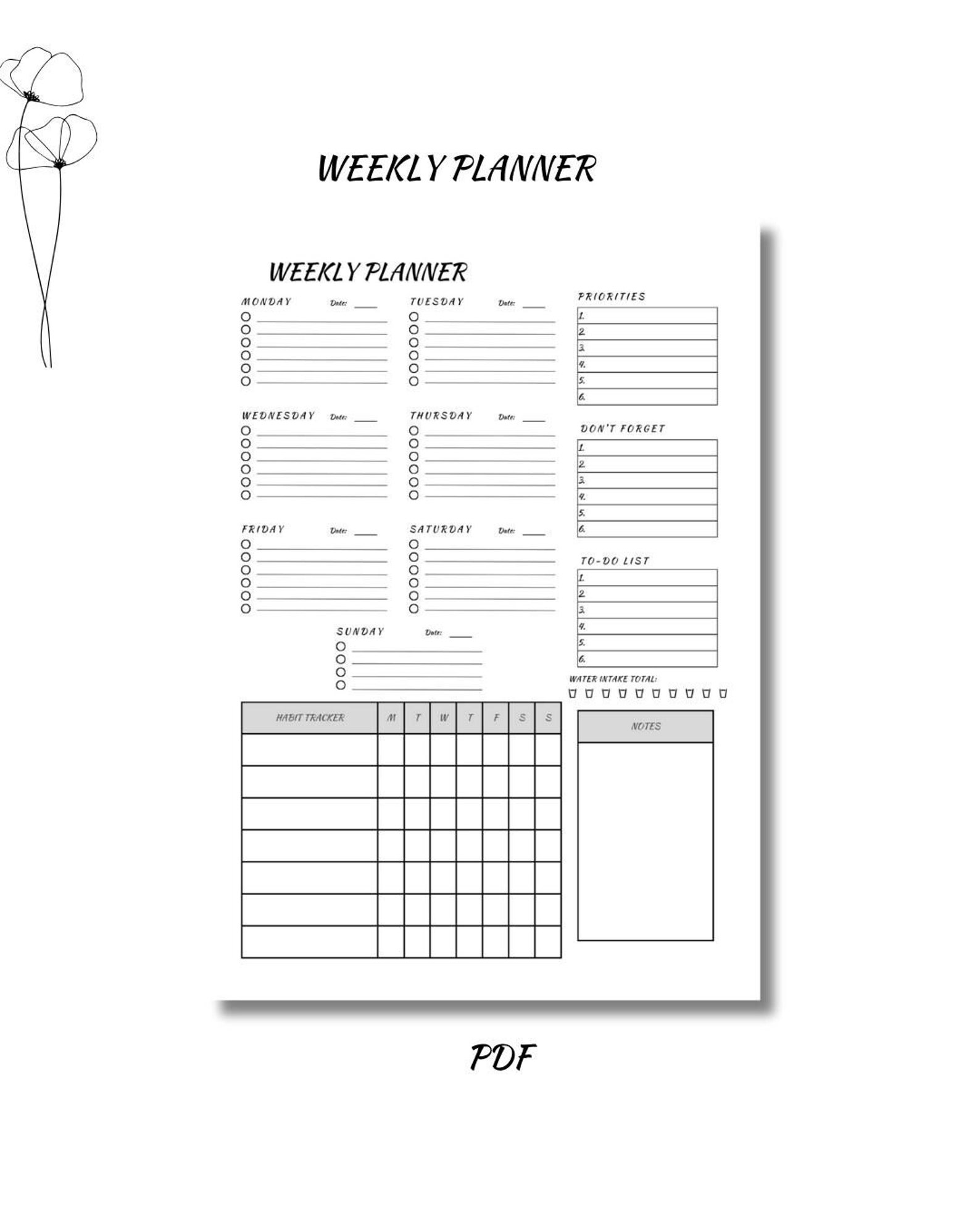 Minimalist Weekly Planner, Printable & Digital Template, To-do List ...