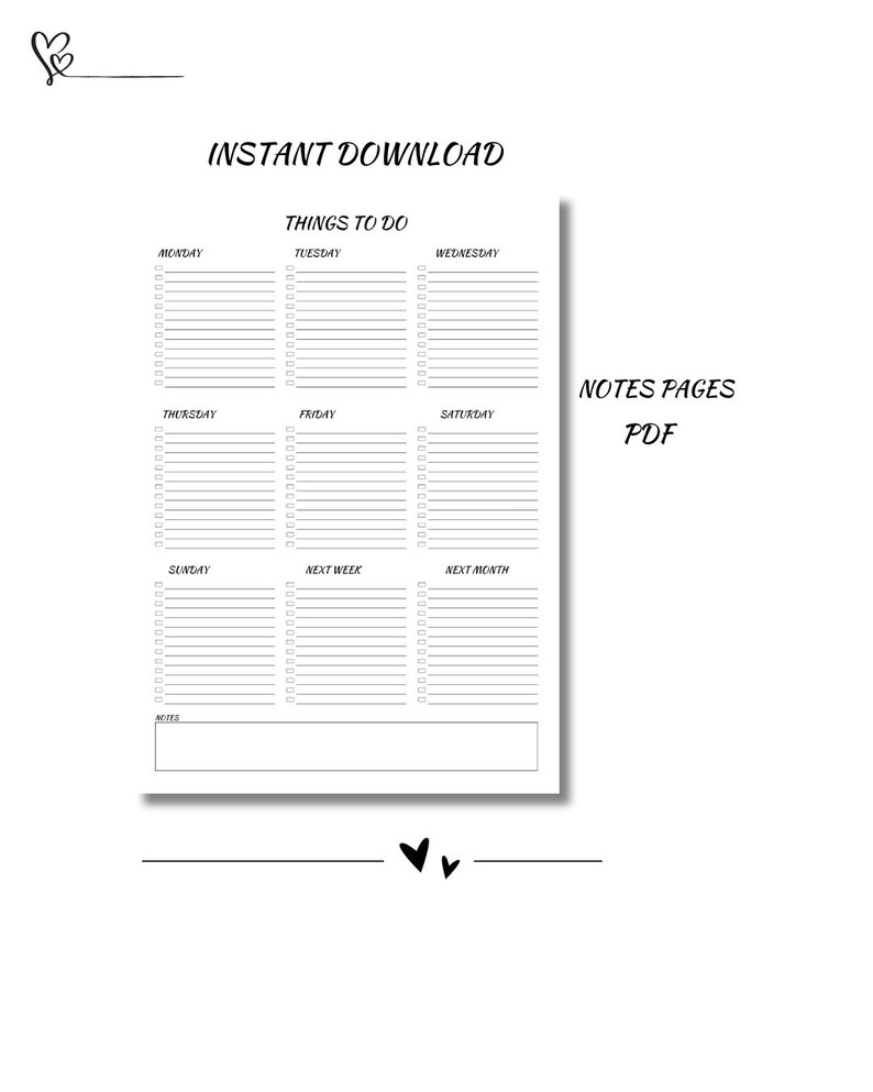 Minimalist Things to Do Planner | Weekly, Monthly & Notes Sections ...