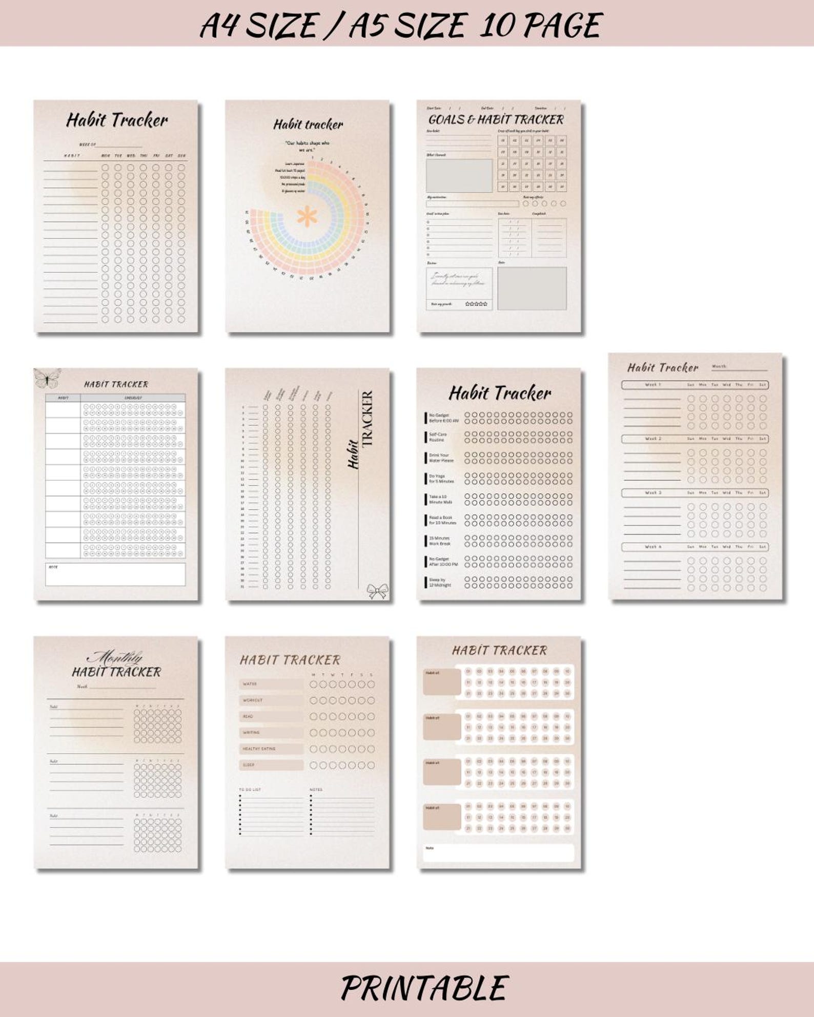 Pastel Tones Habit Tracker Set, Goal and Routine Planners, A4 and A5 ...