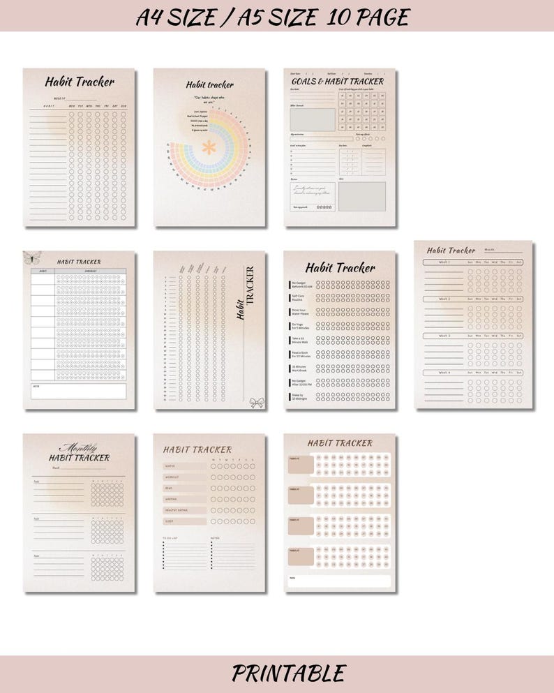 Pastel Tones Habit Tracker Set, Goal and Routine Planners, A4 and A5 ...