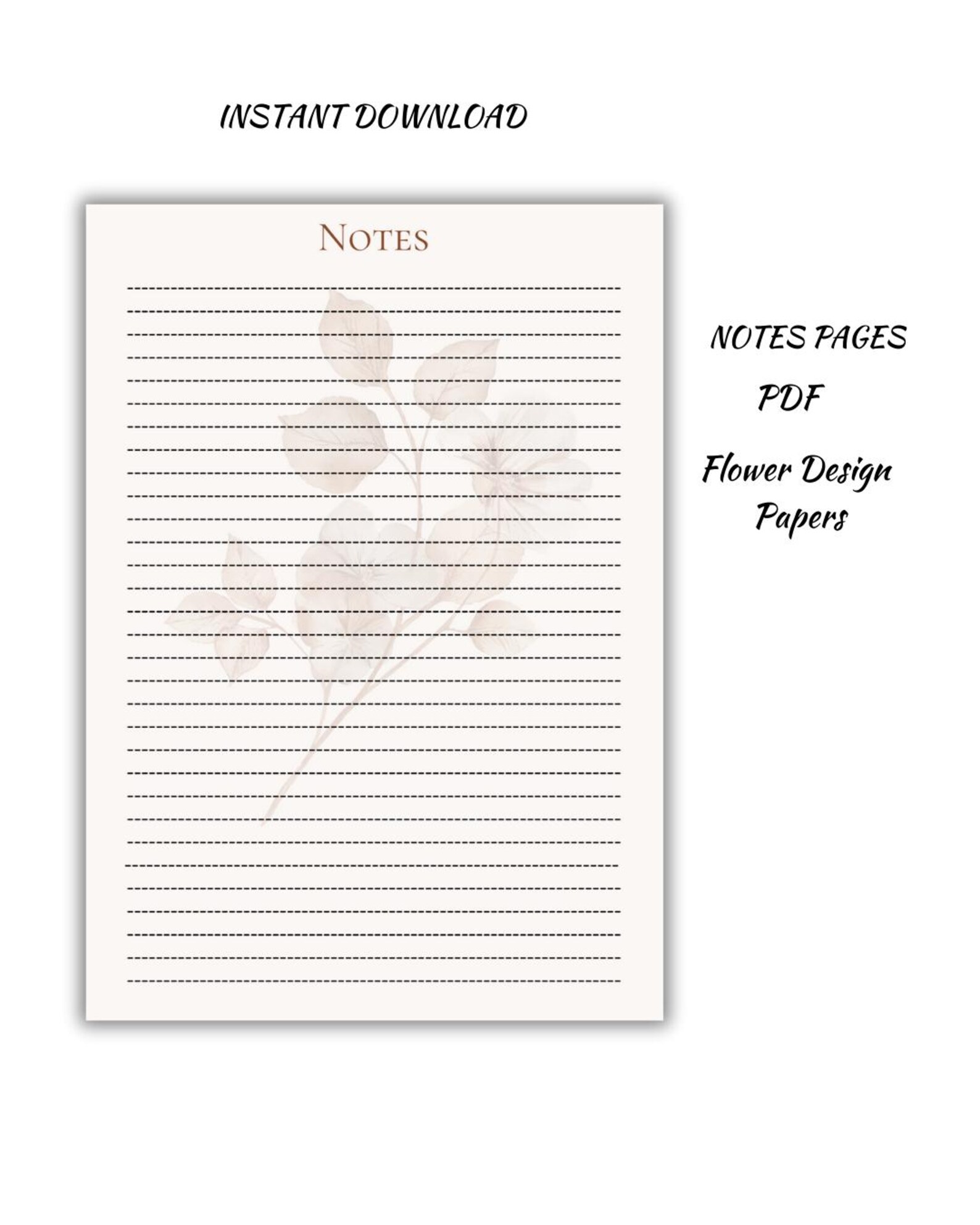 Elegant Floral Printable Note Papers, Printable Digital Notepaper ...